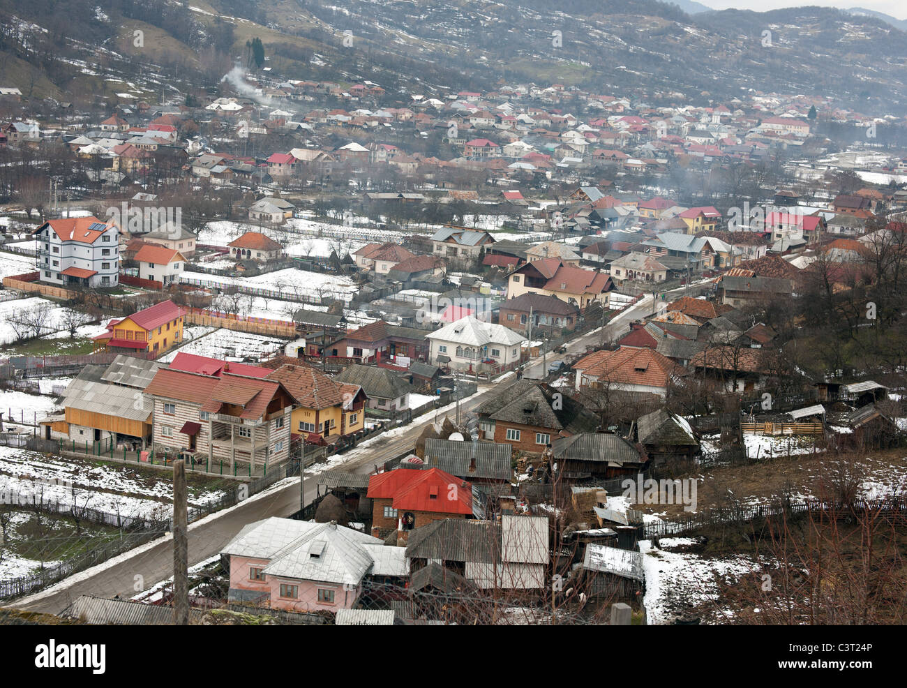 Romanian village landscape, a view from above Stock Photo - Alamy