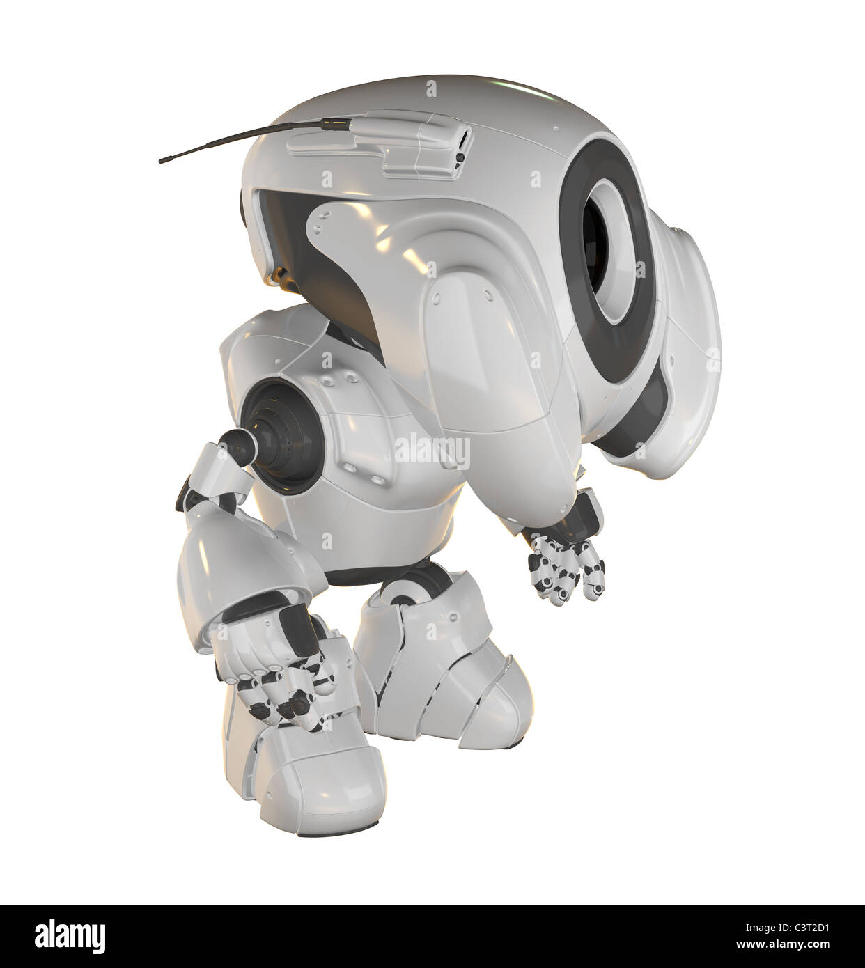 Strange cyborg with big head and antenna's in profile. Unusual robot ...