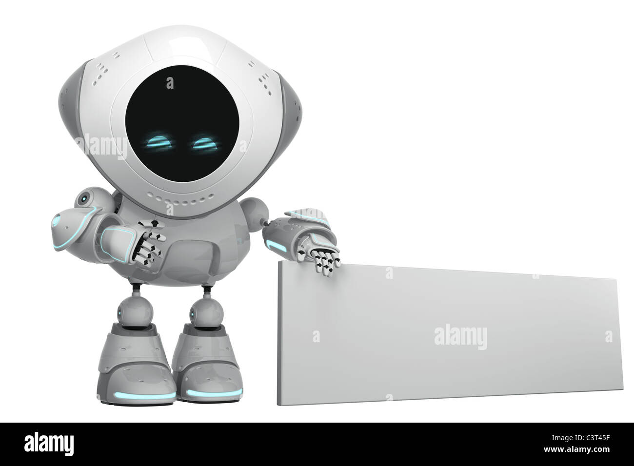 White cute robot with empty board Stock Photo - Alamy
