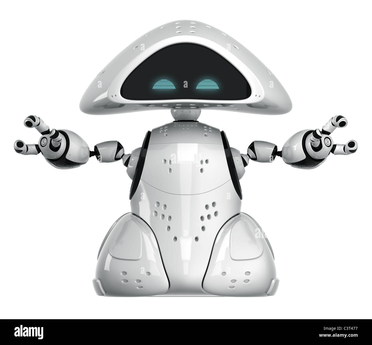 Positive futuristic cyber pirate with triangle head isolated on white ...