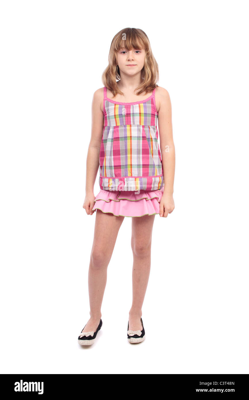 Full length portrait of a pretty girl, isolated on white background ...