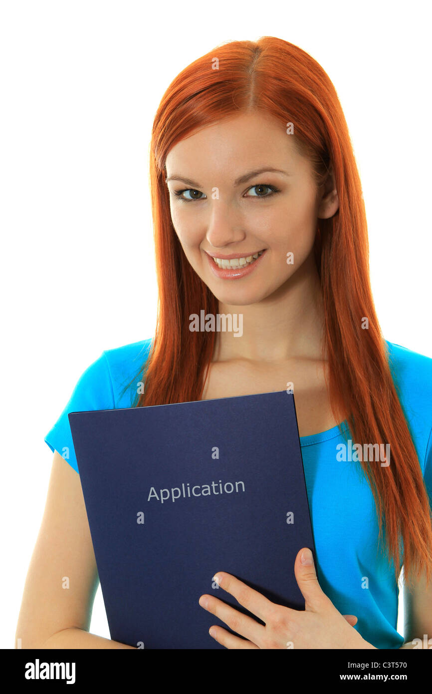 Girl with job application Stock Photo - Alamy