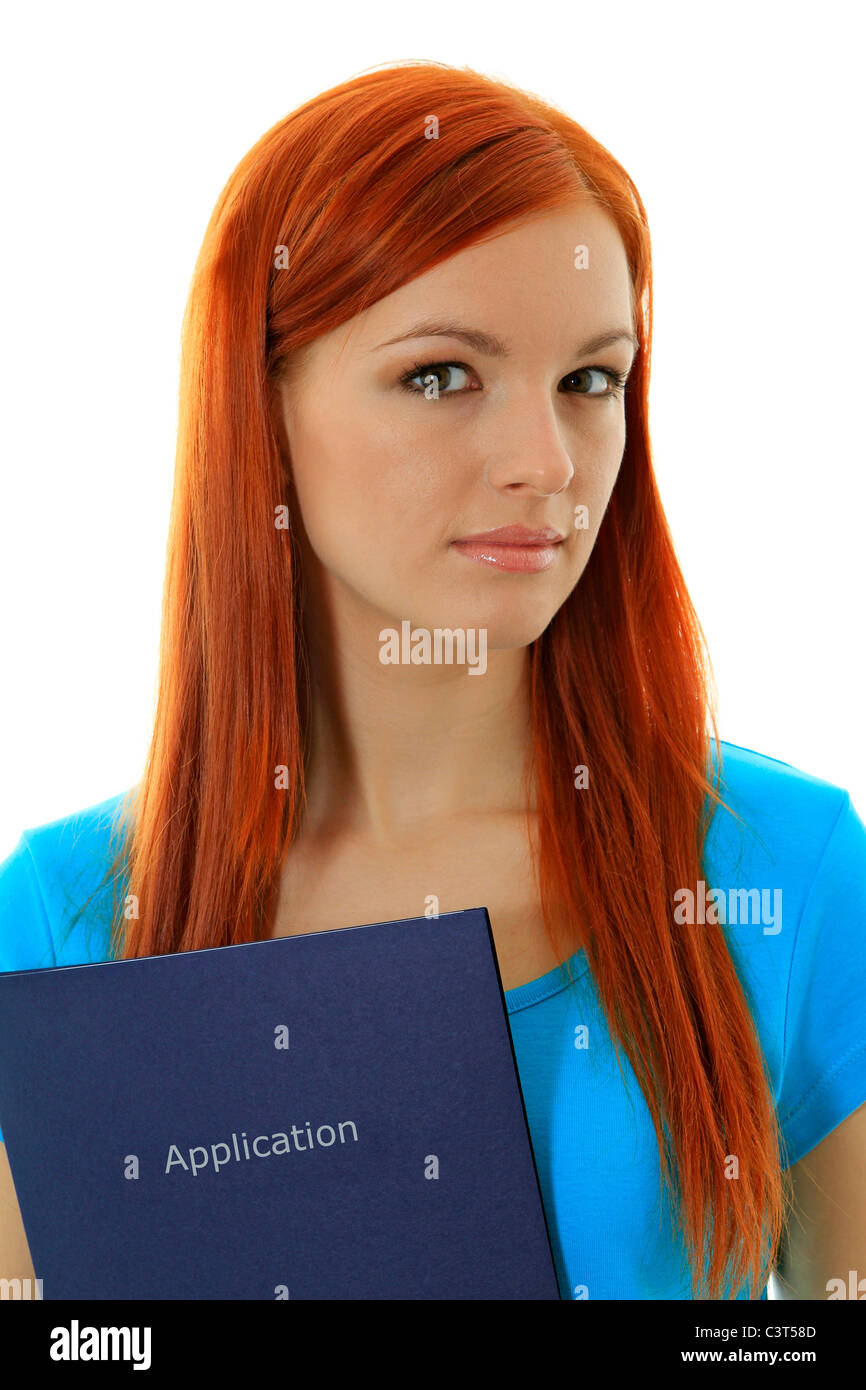 Girl with job application Stock Photo - Alamy