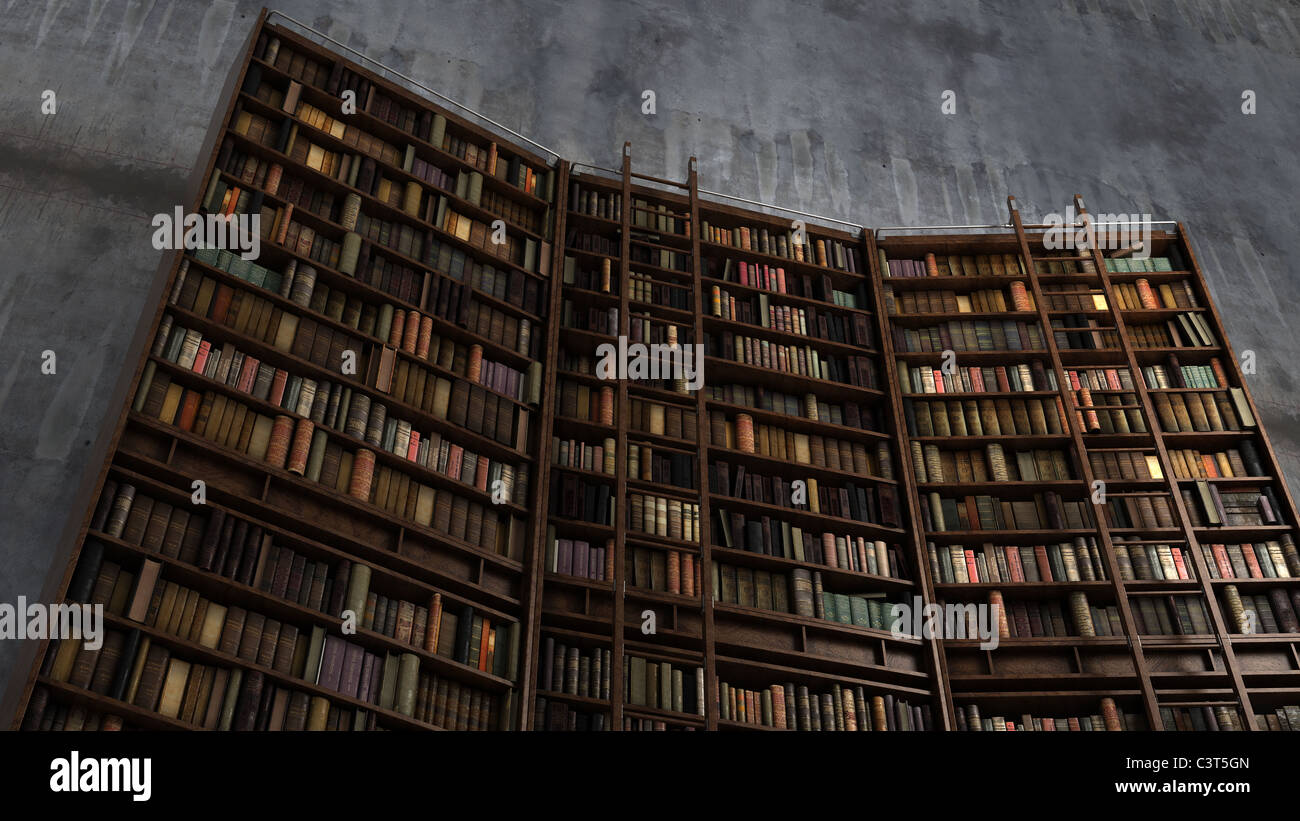 Old Big Library with many shelfs. Huge library Stock Photo - Alamy