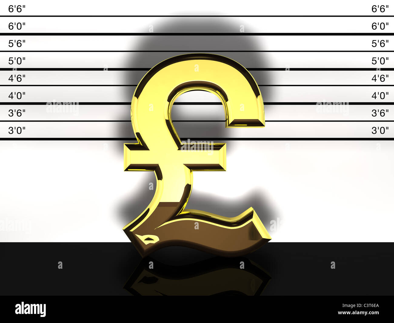 Pound sterling sign mug shot, financial fraud and speculation Stock ...