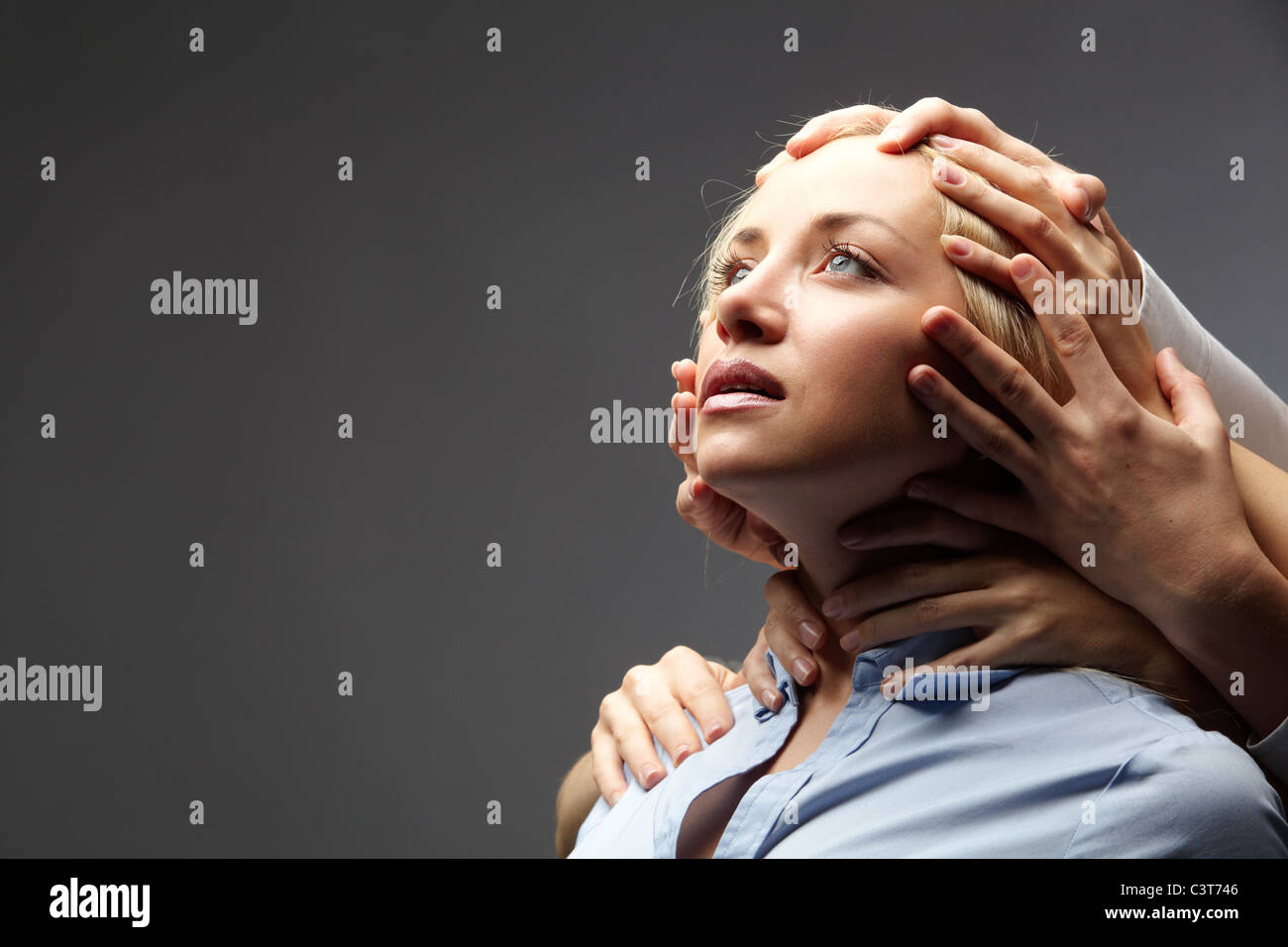Portrait of a young businesswoman restrained by several hands Stock ...