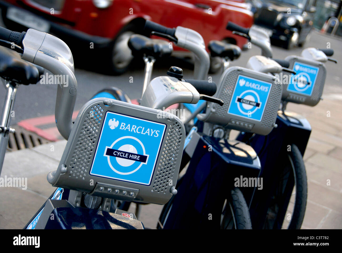 Bikes part of Transport for London cycle hire scheme supported by the ...