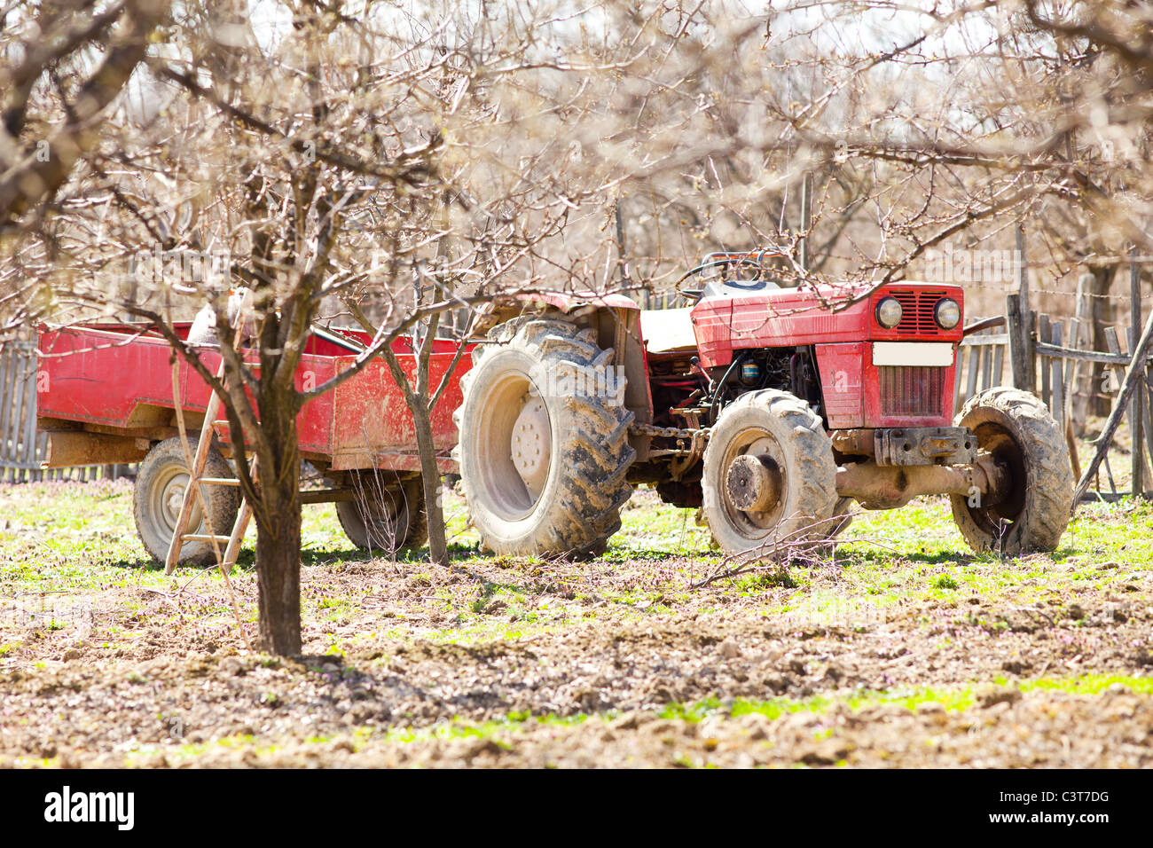 Old red tractor trailer in hi-res stock photography and images - Alamy