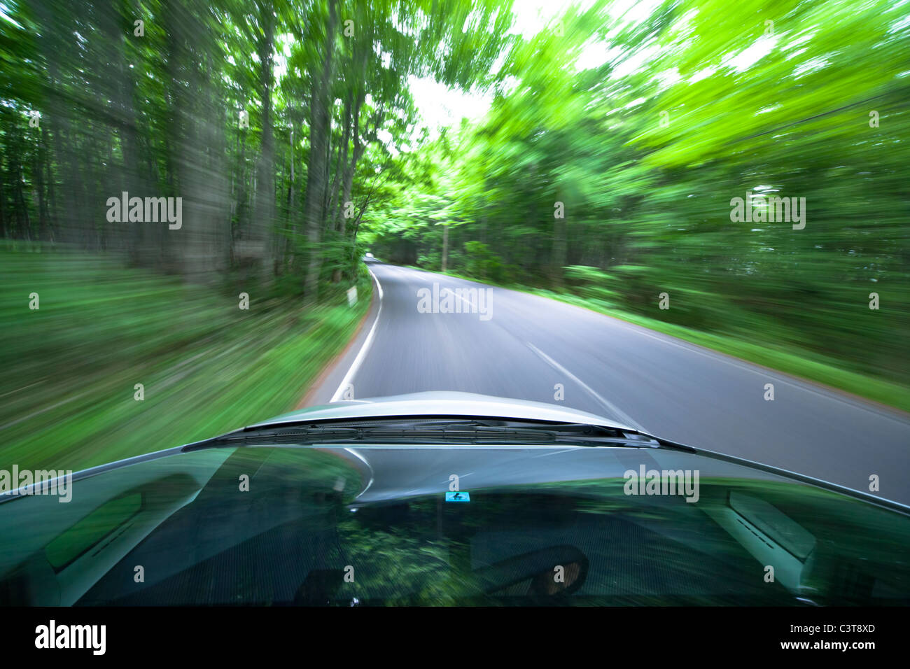 car driving fast into forest Stock Photo - Alamy