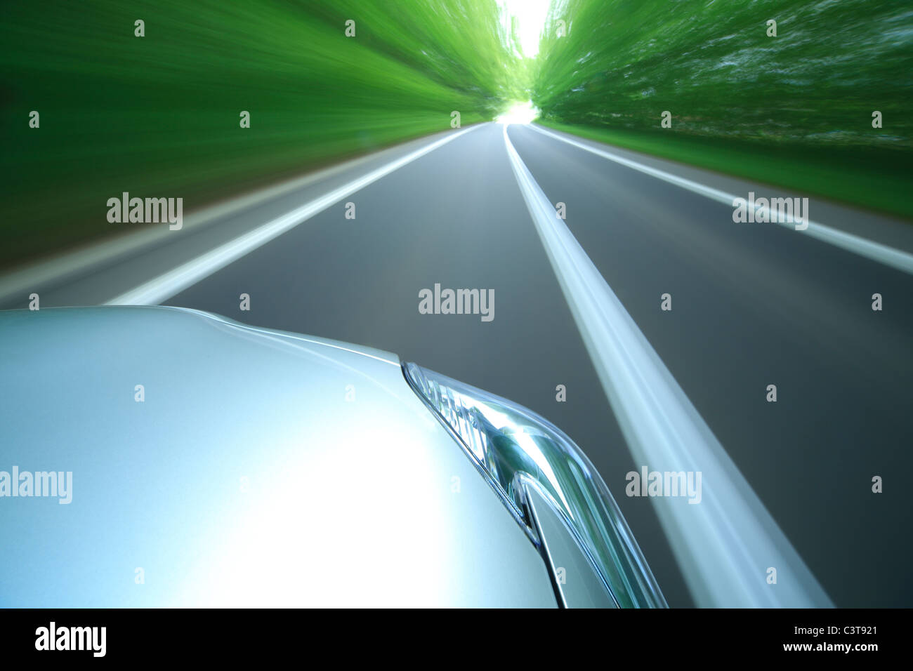car driving fast into forest Stock Photo - Alamy