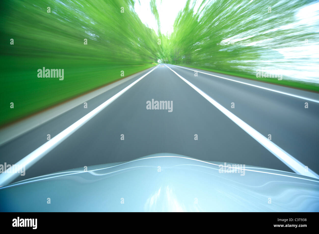 car driving fast into forest Stock Photo - Alamy
