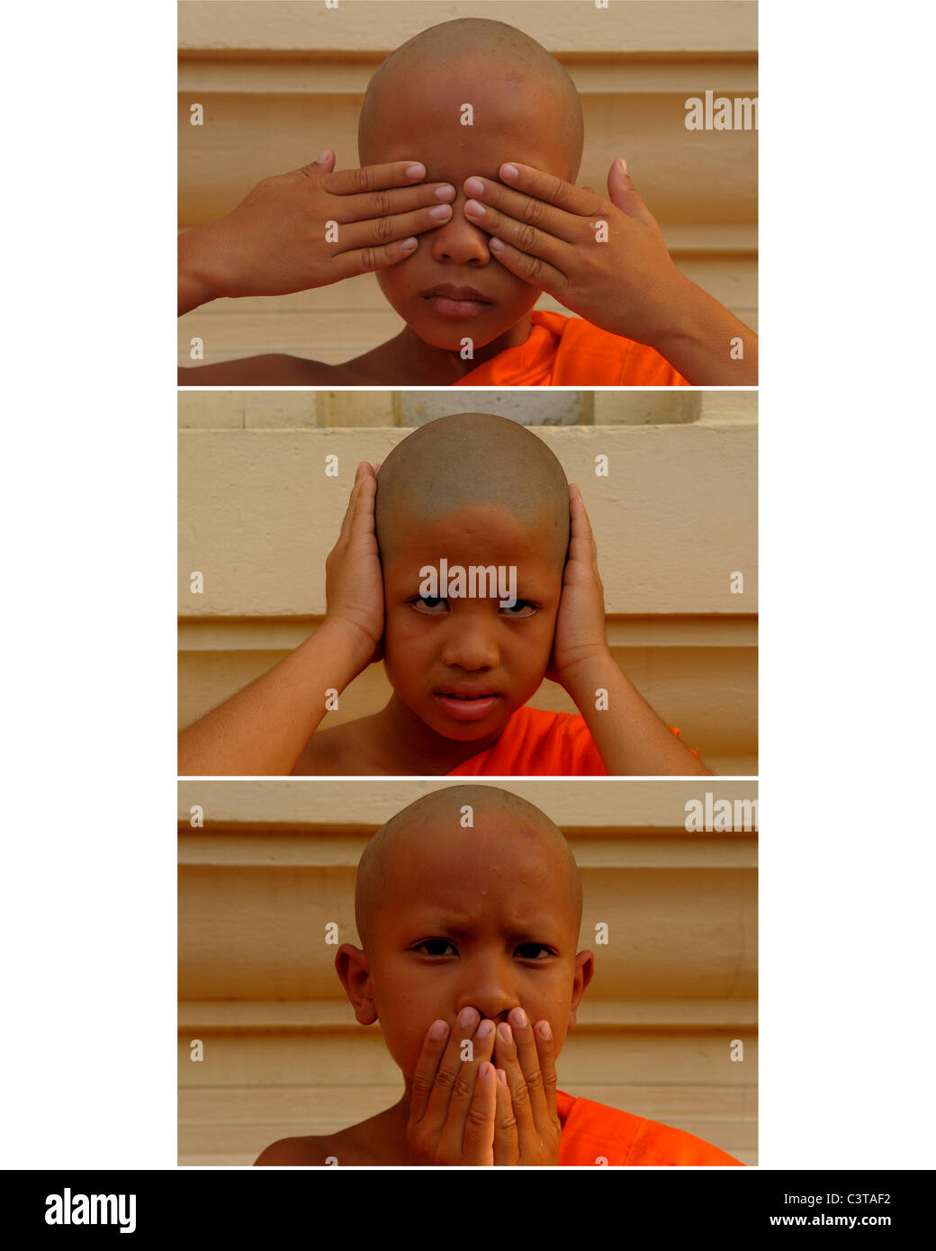 see no evil, hear no evil, say no evil, Young novice doing the three ...