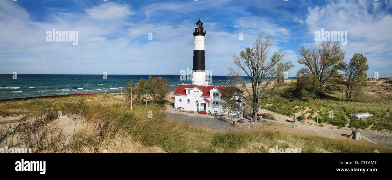 A Panoramic View Of Lake Michigan And The Big Sable Point Lighthouse ...