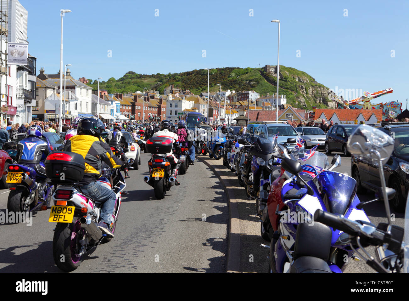 Bikers streaming into Hastings for the annual May Day motorbike rally ...