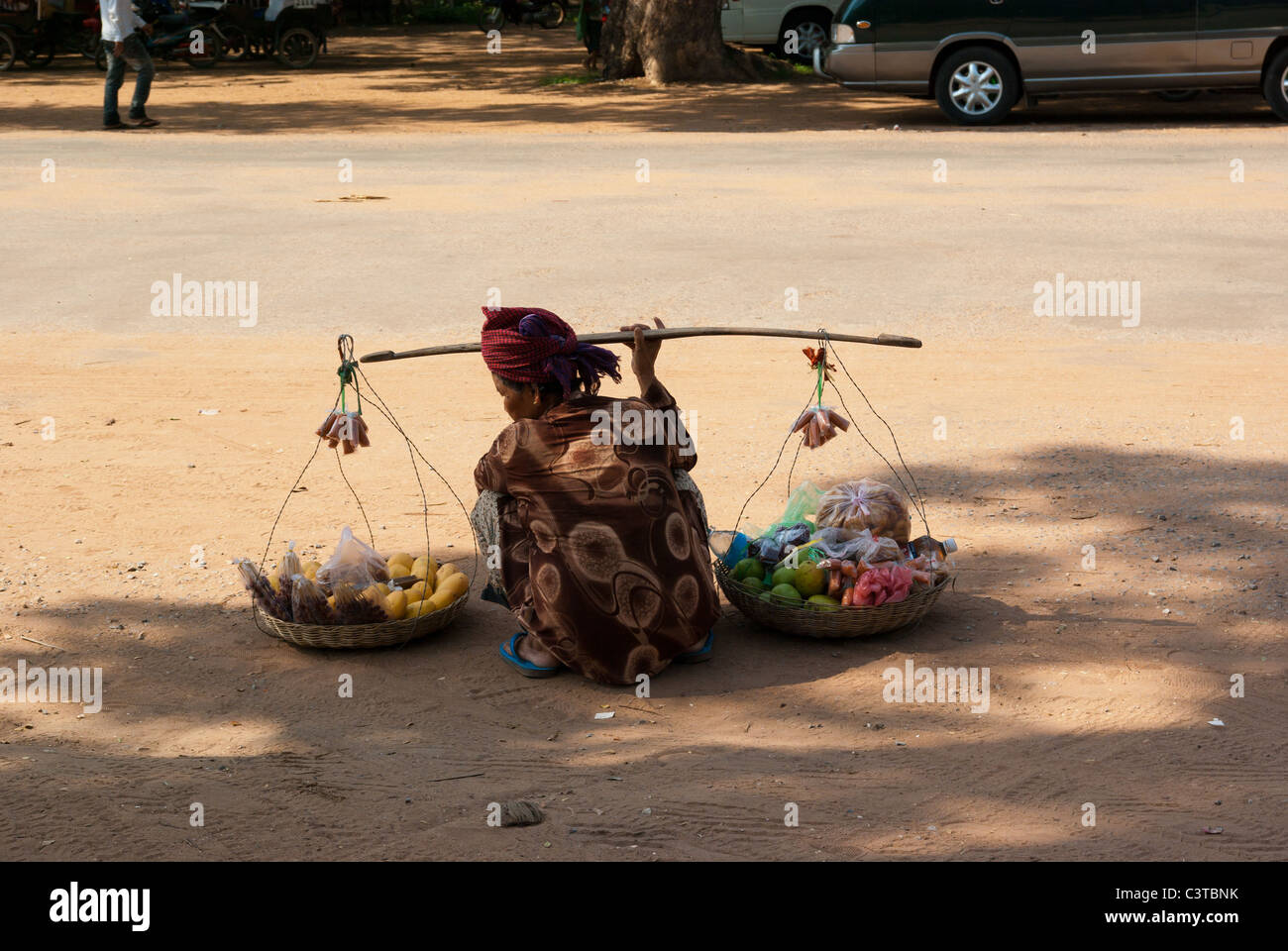 Old lady street vendor cambodia poor outdoor fruit angkor wat hi-res ...