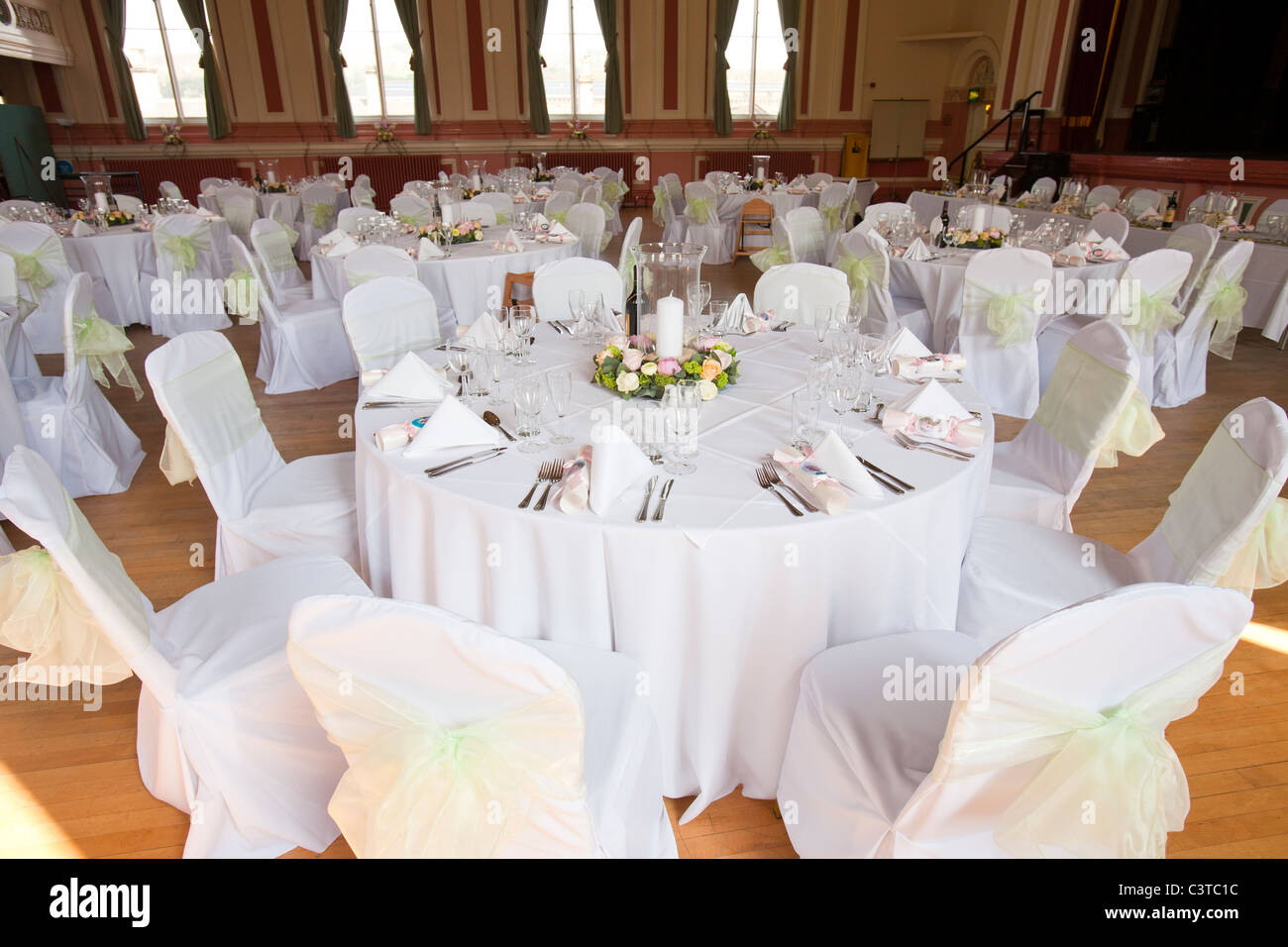 A function room layed out for a wedding Stock Photo - Alamy
