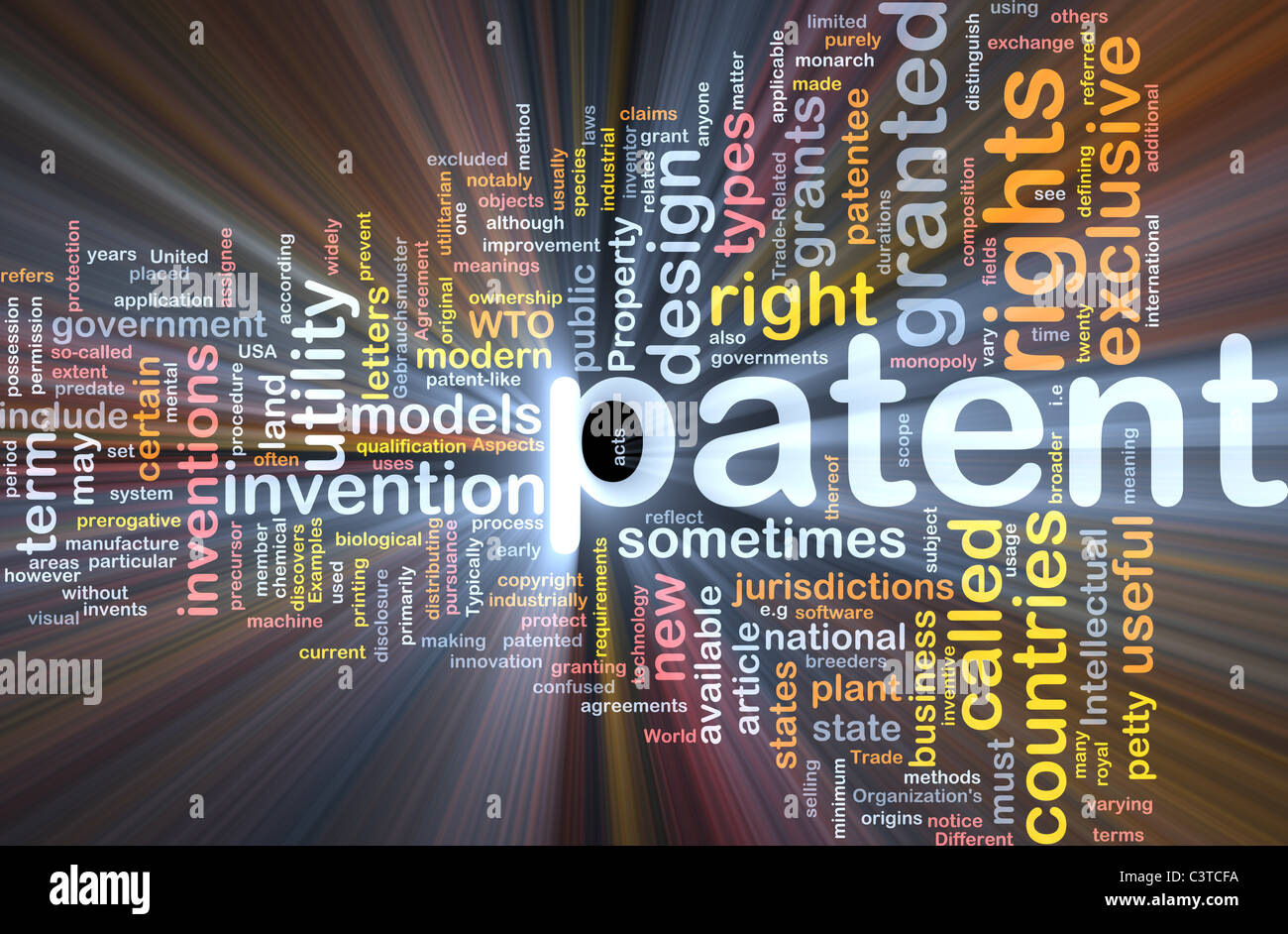 Background concept wordcloud illustration of patent glowing light Stock ...