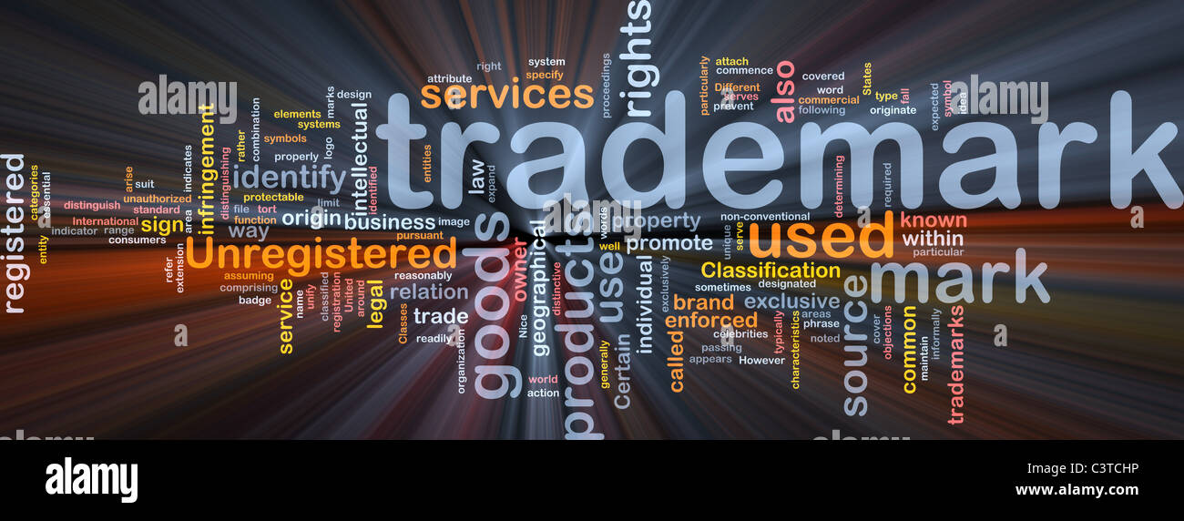 Background concept wordcloud illustration of trademark glowing light ...