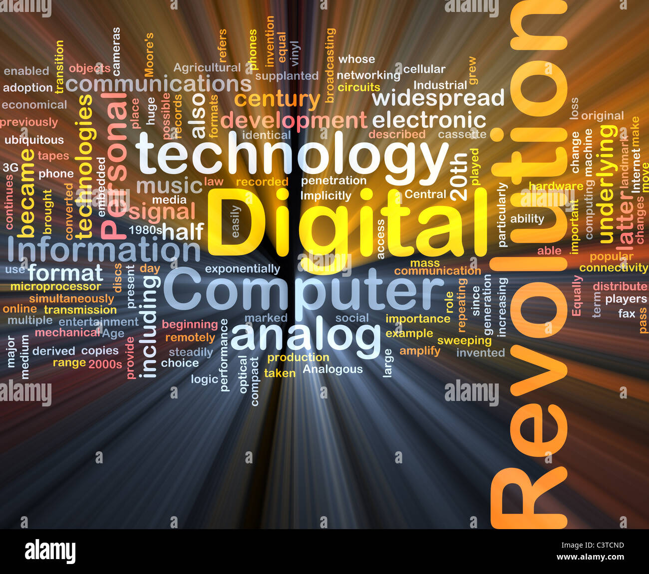 Background concept wordcloud illustration of digital revolution glowing ...