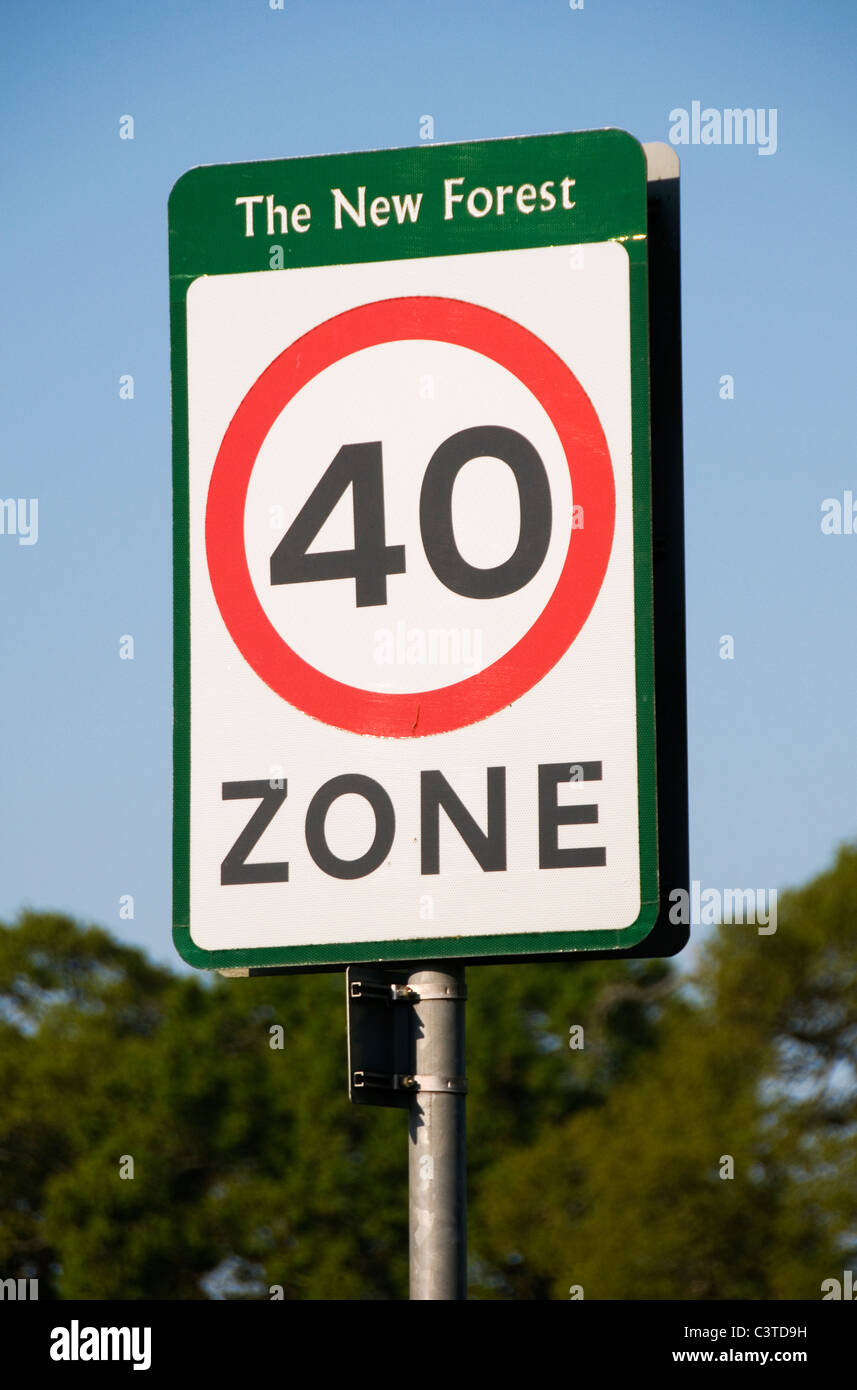 Speed zone sign shown throughout the New Forest National Park as a ...