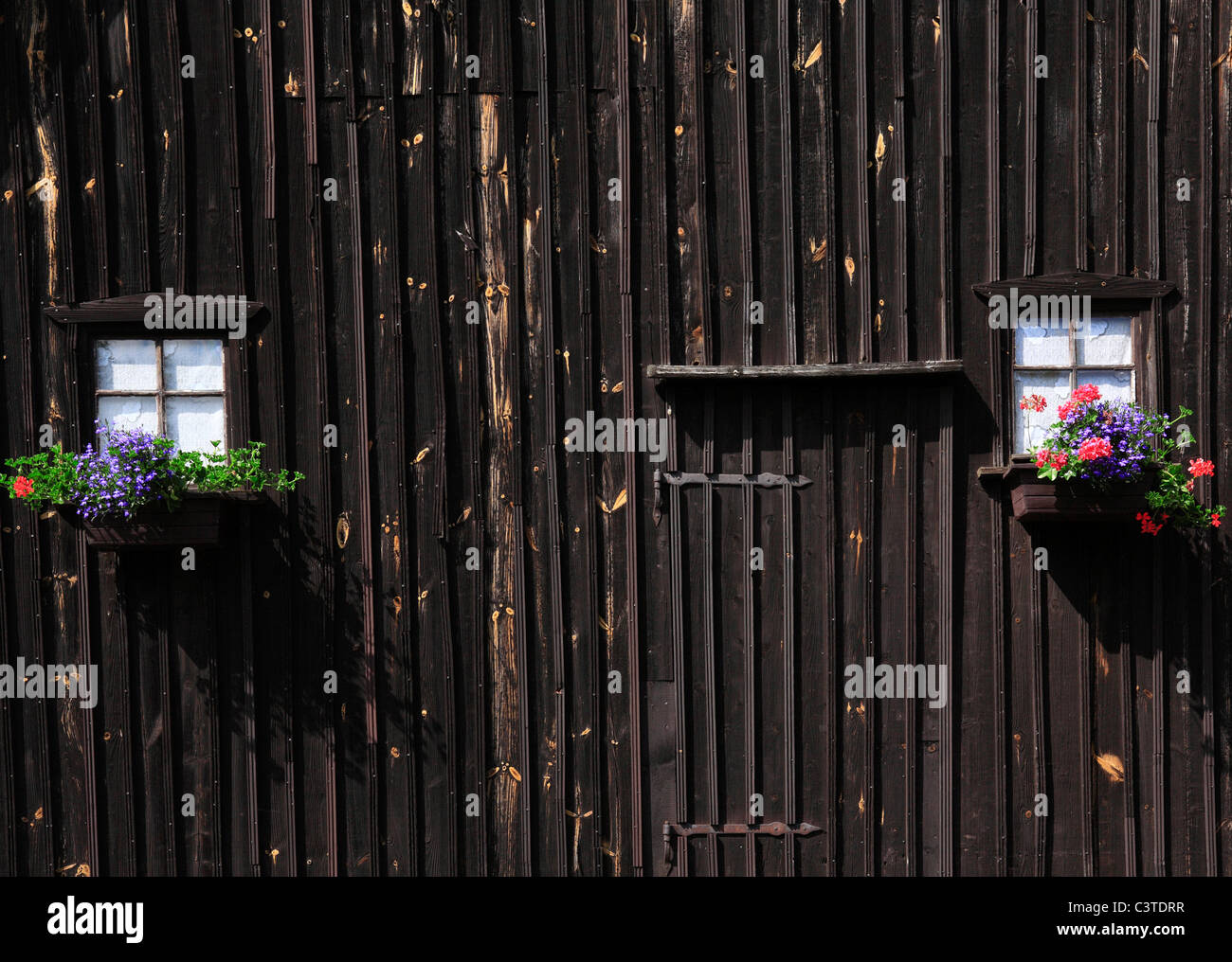 wooden facade and windows of twelve apostel houses. Chelmsko slaskie ...