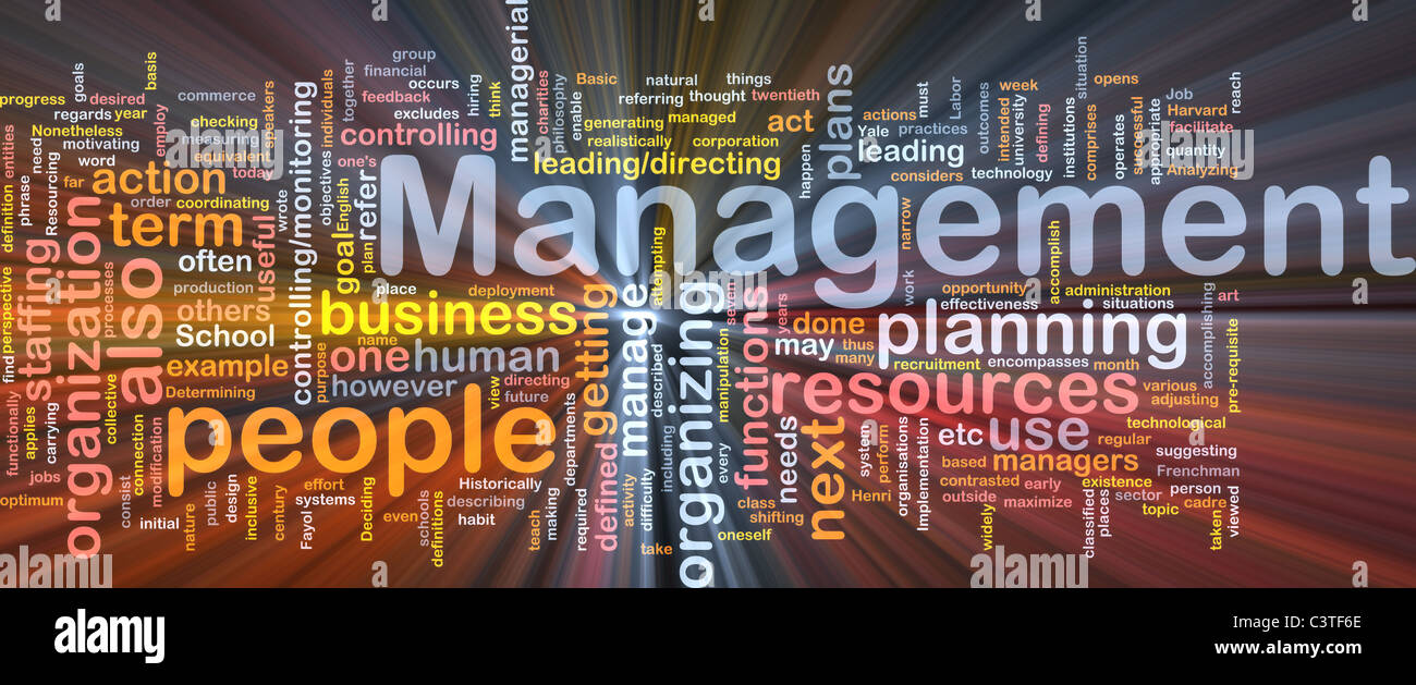 Background concept wordcloud illustration of management glowing light ...