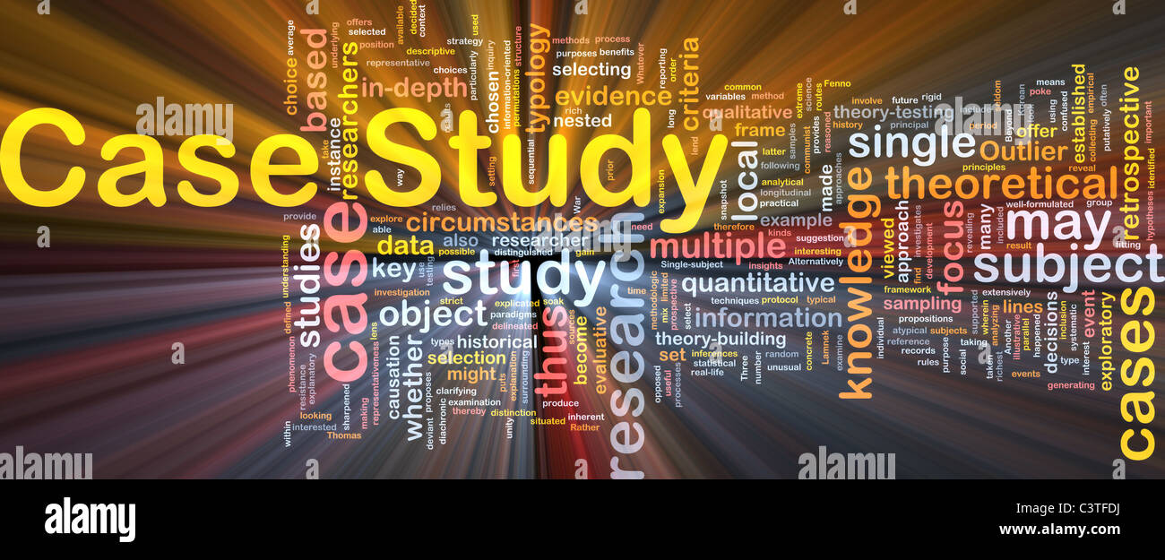 Background concept wordcloud illustration of case study glowing light ...