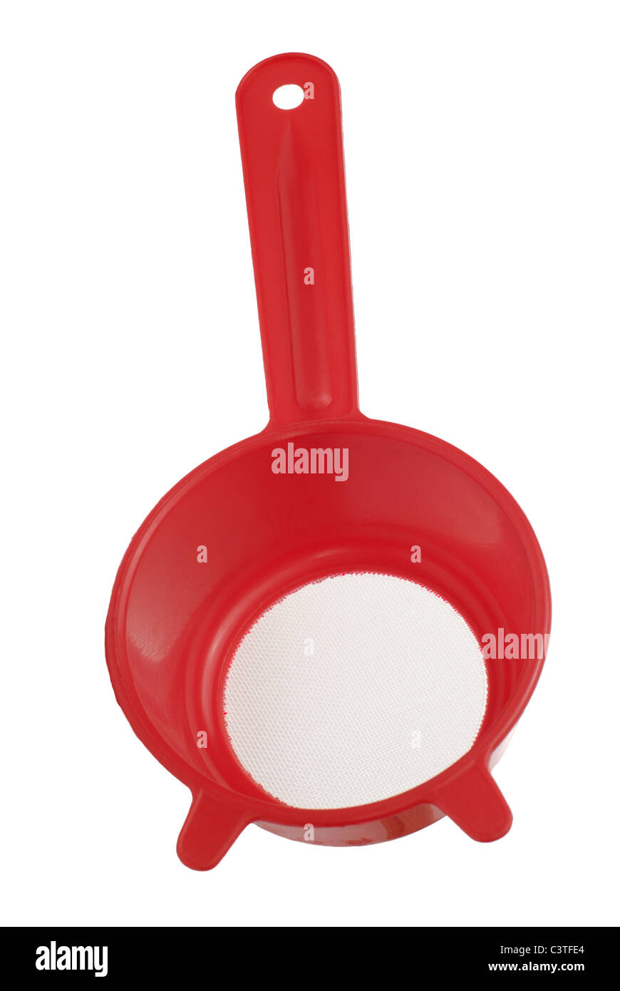 Red plastic colander isolated on white background Stock Photo - Alamy