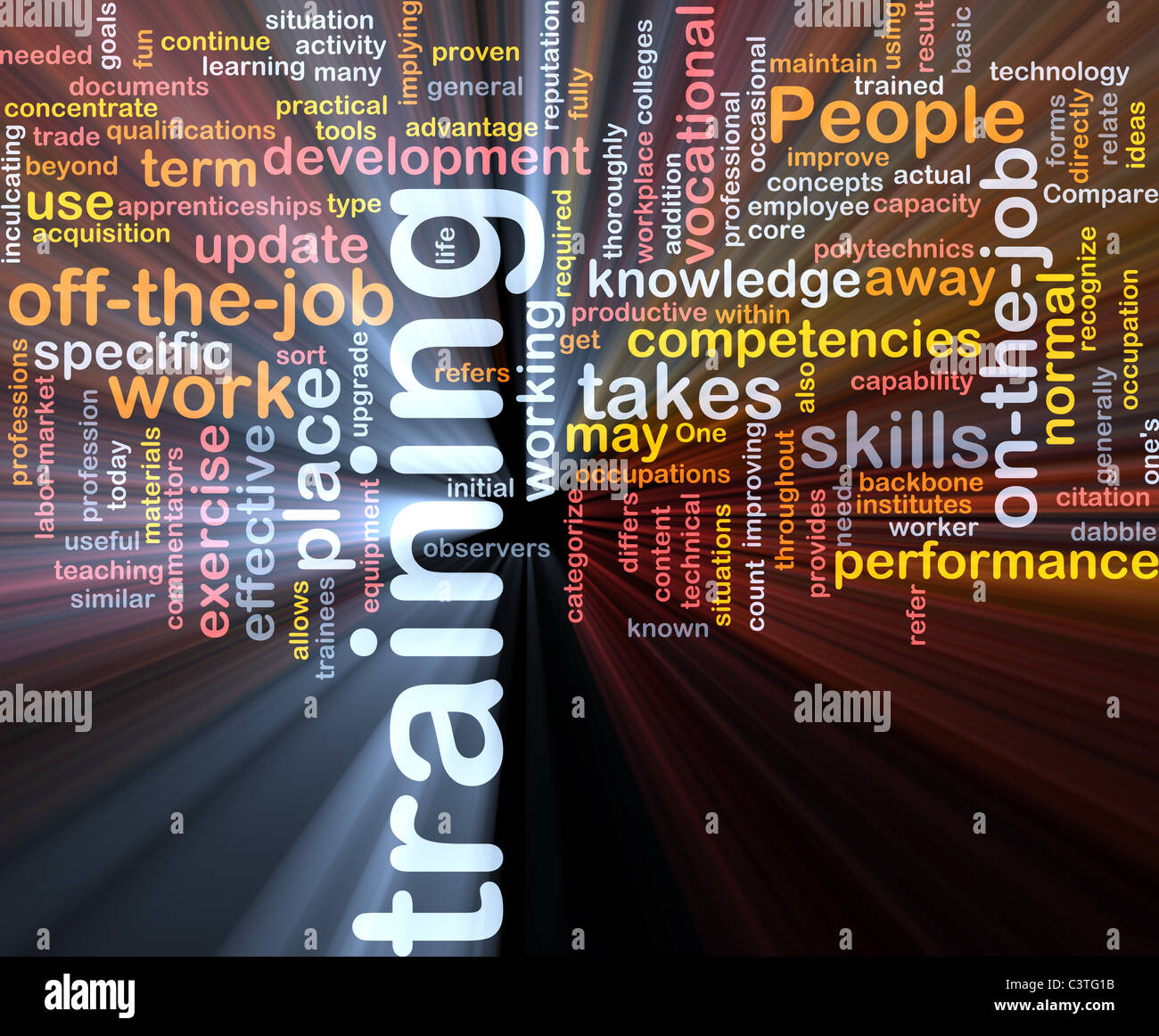 Background concept wordcloud illustration of training glowing light ...