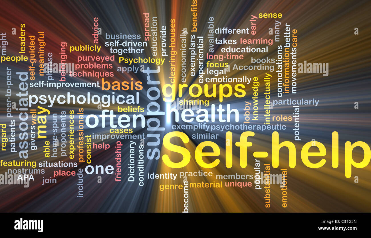 Background concept wordcloud illustration of self-help glowing light ...