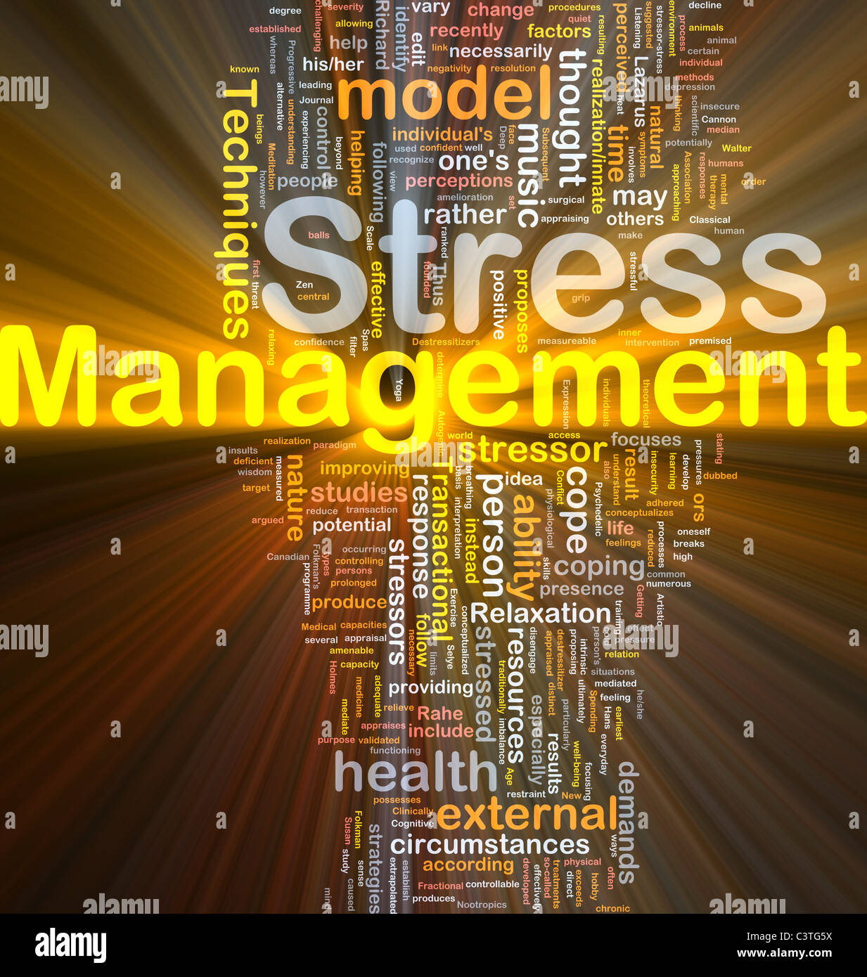 Background concept wordcloud illustration of stress management glowing ...