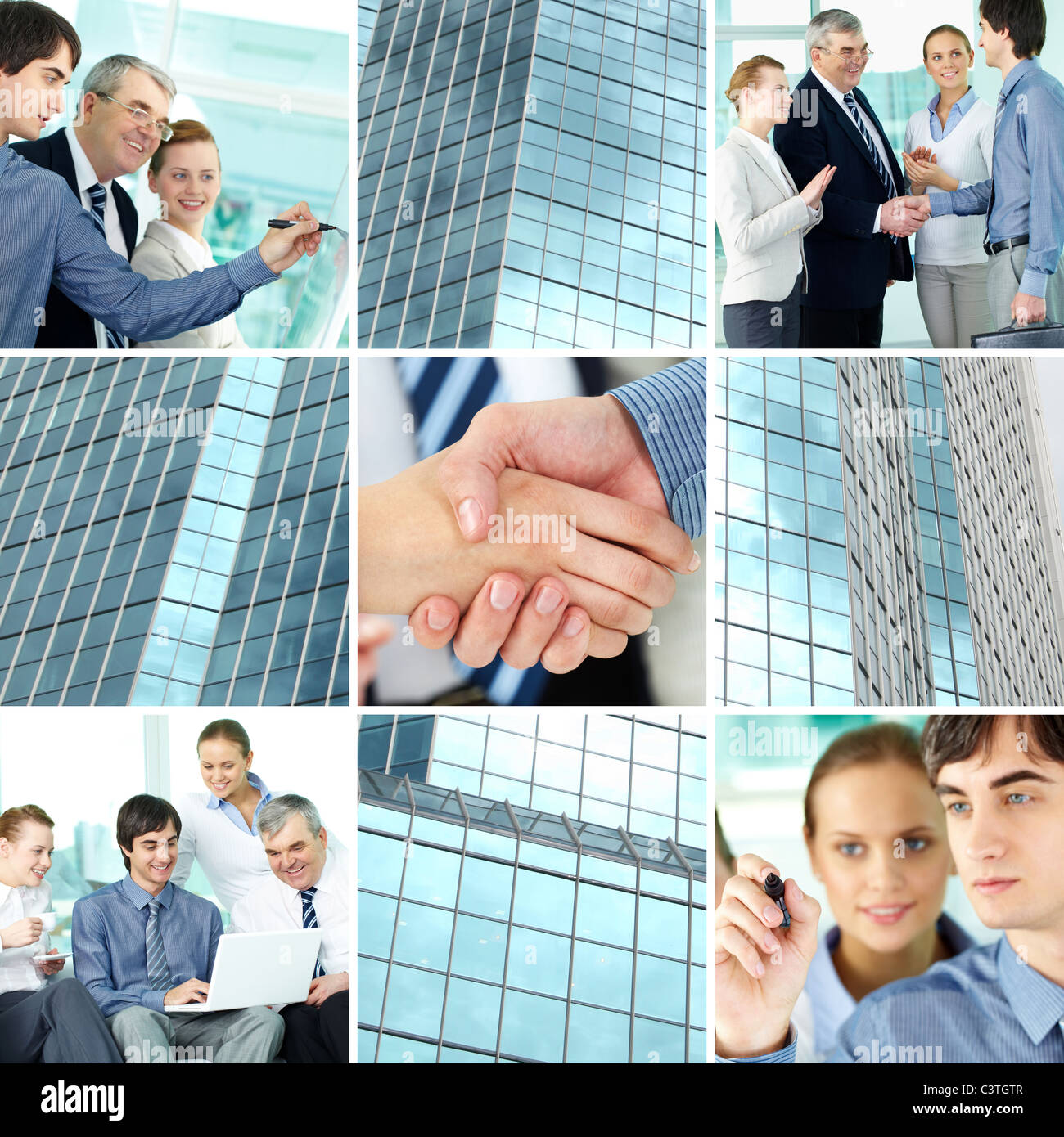 Collage of business team and office building Stock Photo - Alamy