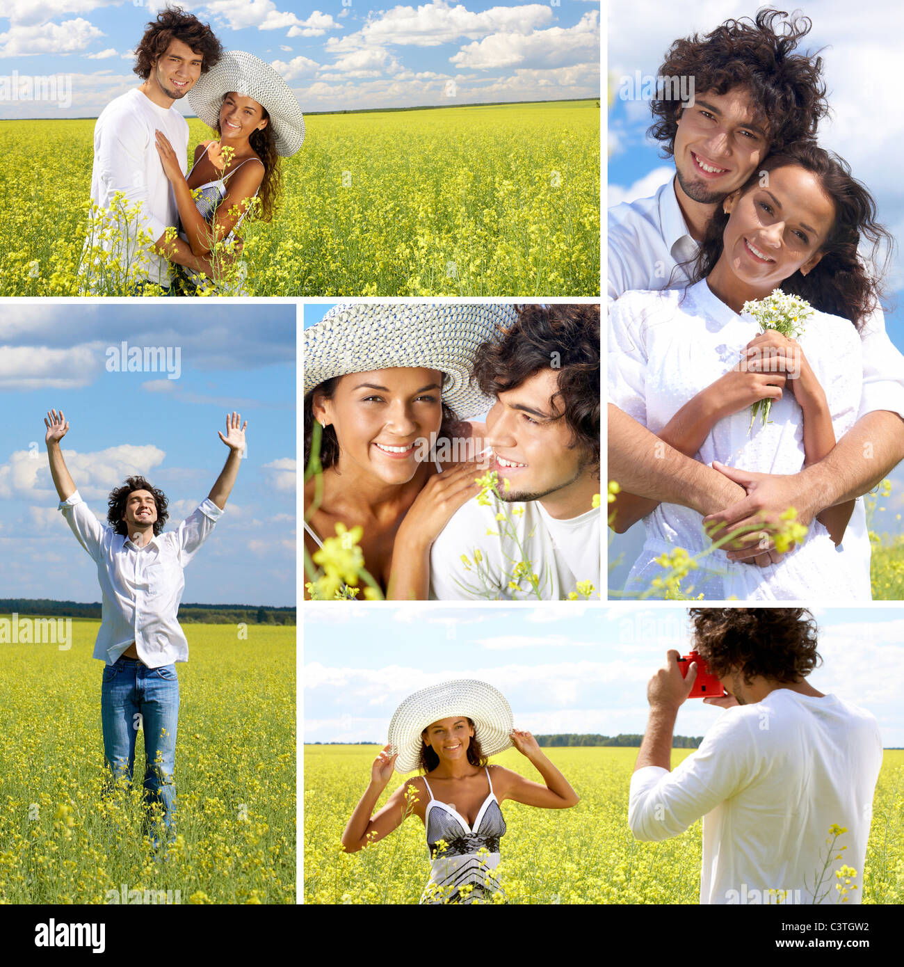 Collage of a couple in summer field Stock Photo - Alamy