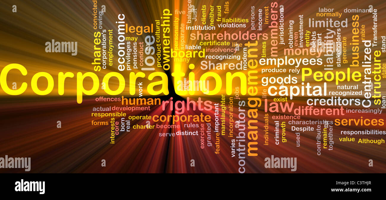 Background concept wordcloud illustration of corporation glowing light ...