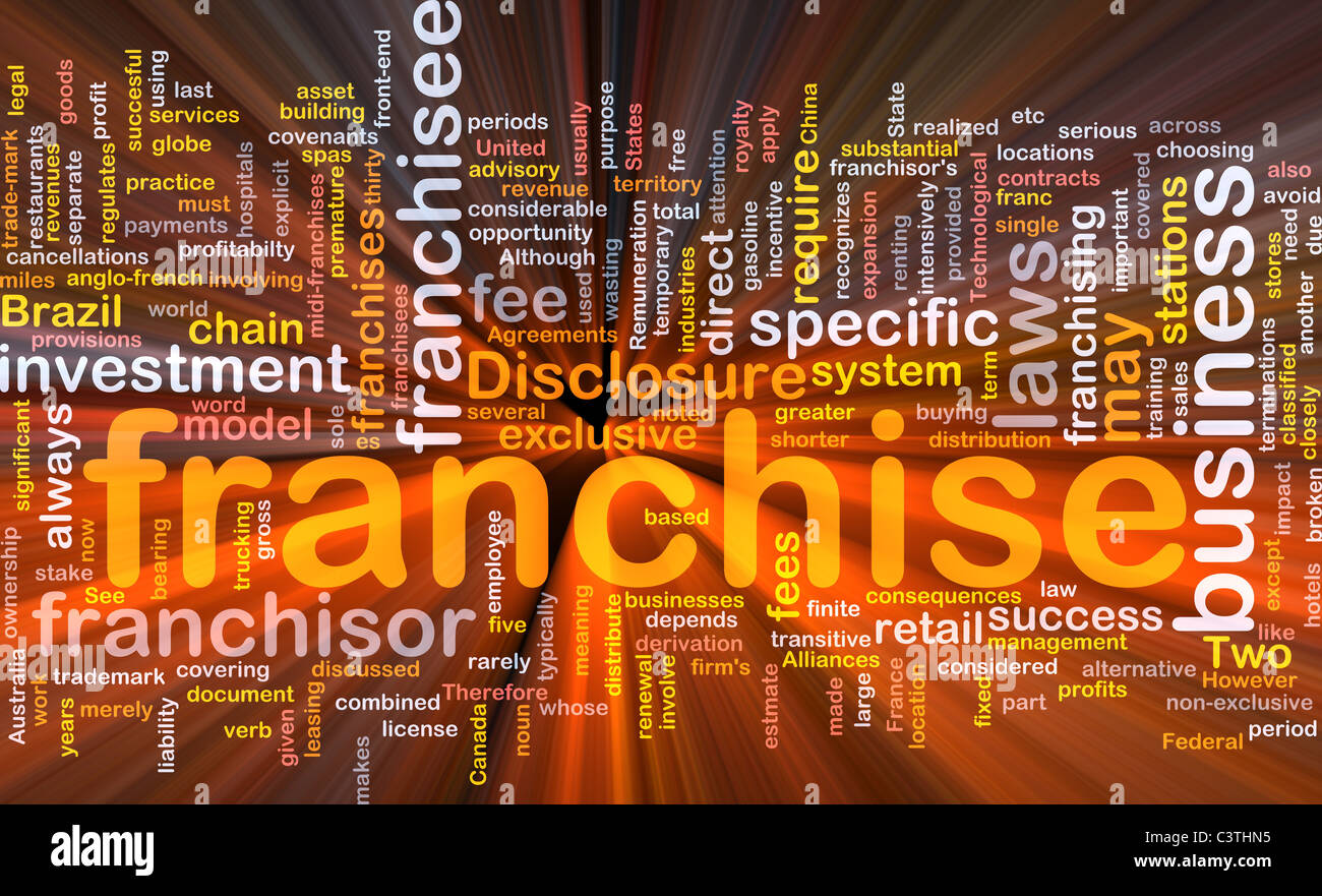 Background concept wordcloud illustration of franchise glowing light ...