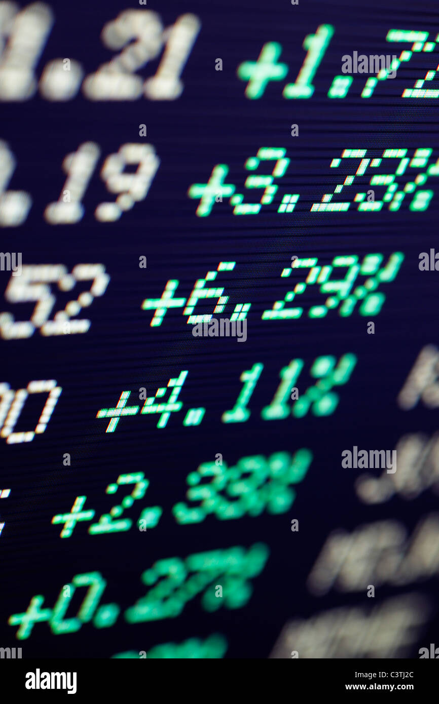 Positive financial stock data on a LCD screen Stock Photo - Alamy