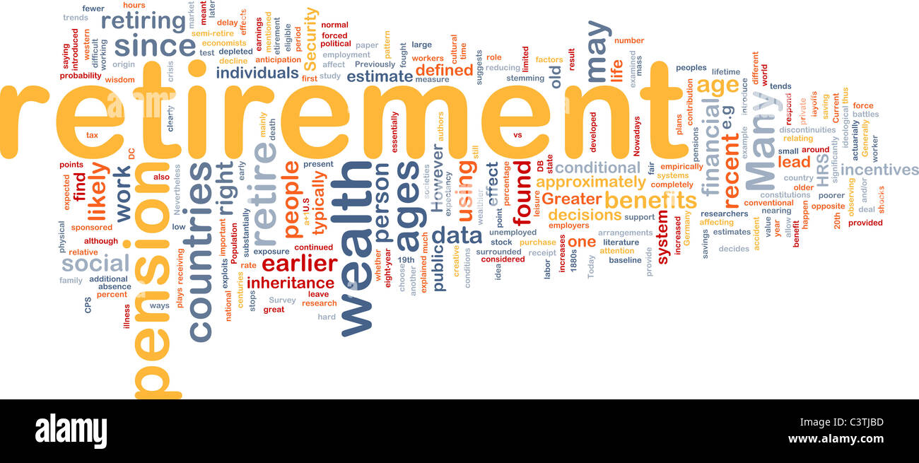 Background concept wordcloud illustration of retirement Stock Photo - Alamy