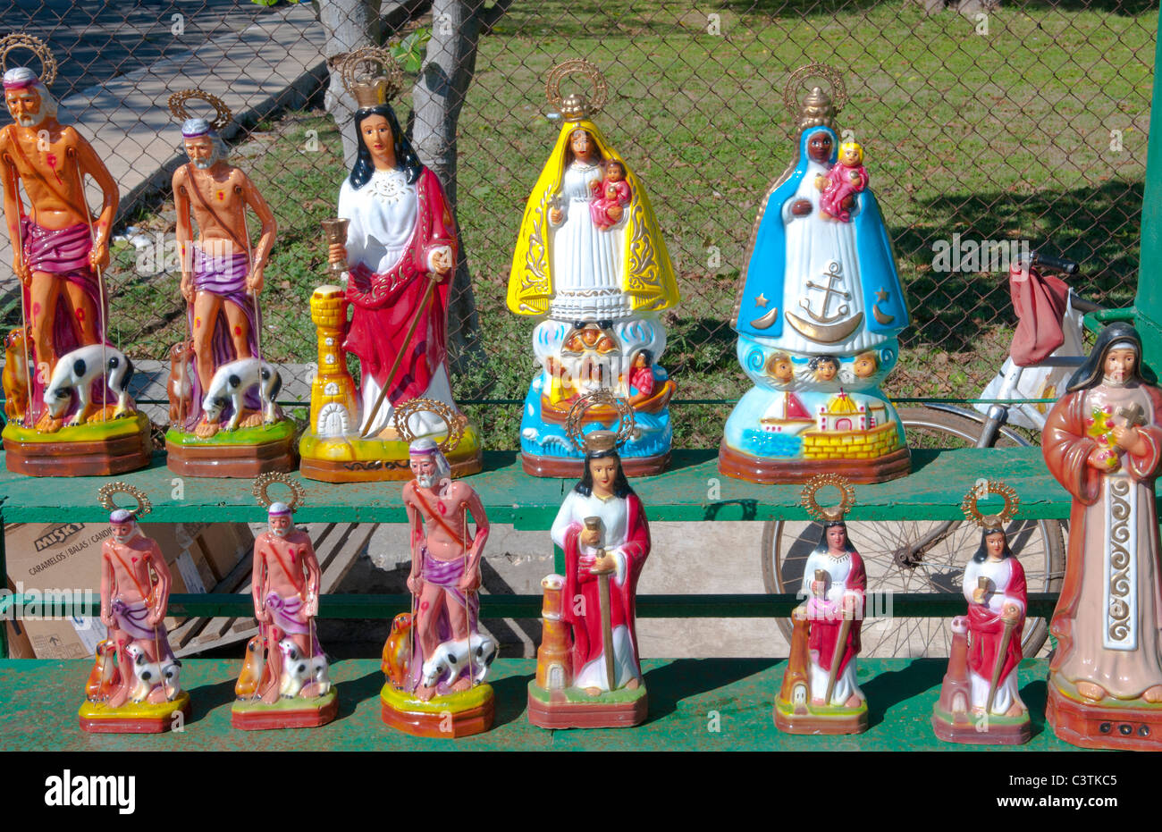Religious statues for sale at Santuary of St Lazaro church in Santiago ...