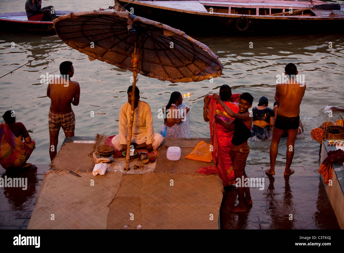 Indian woman bathing in river hi-res stock photography and images - Alamy
