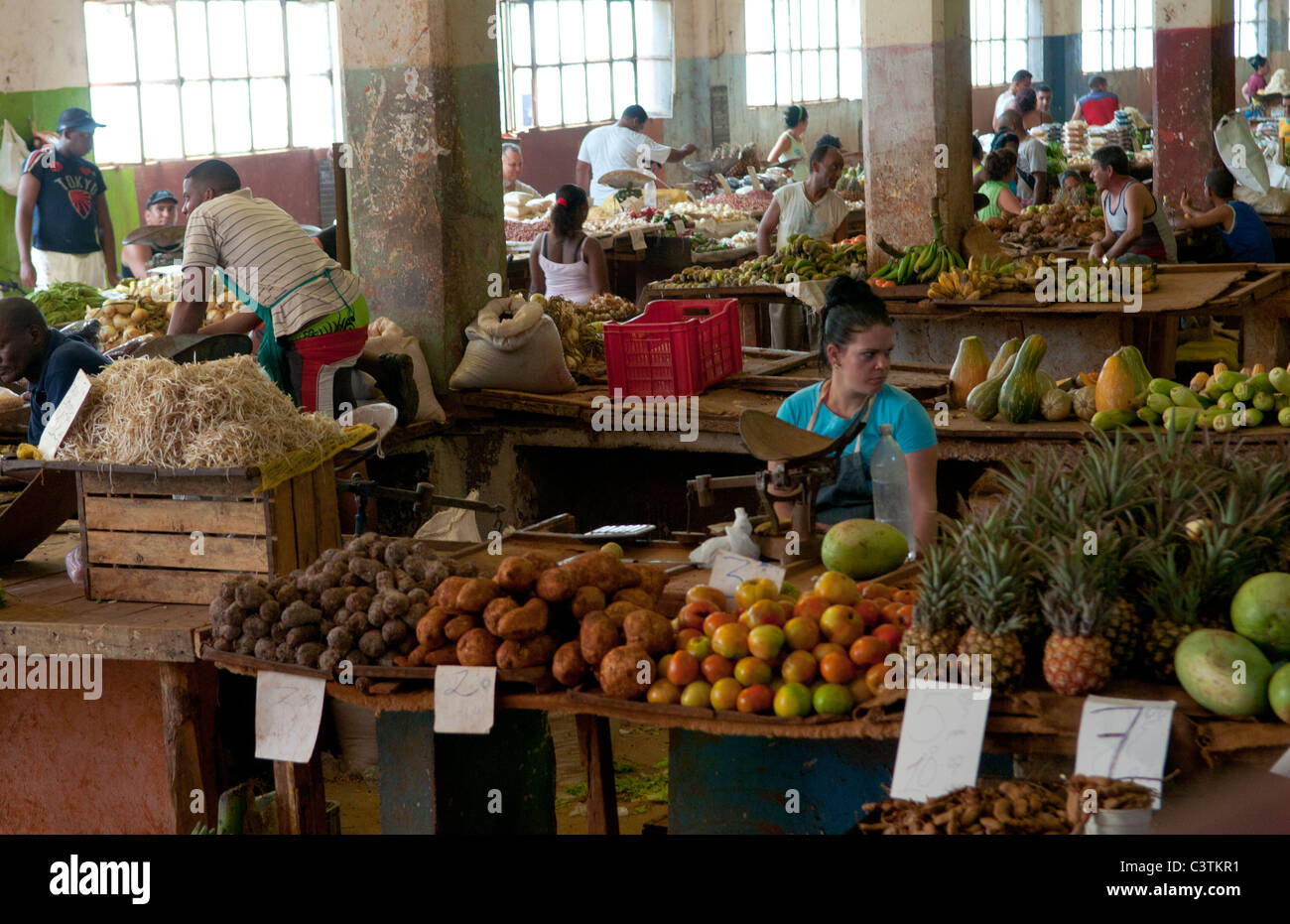 Local Mercado market from above of fruit vegetables in indoor flea ...