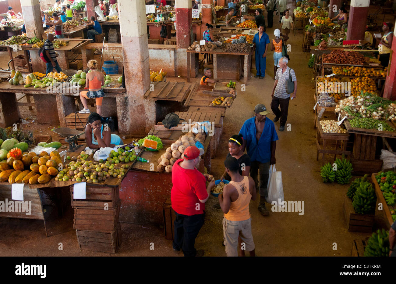 Local Mercado market from above of fruit vegetables in indoor flea ...