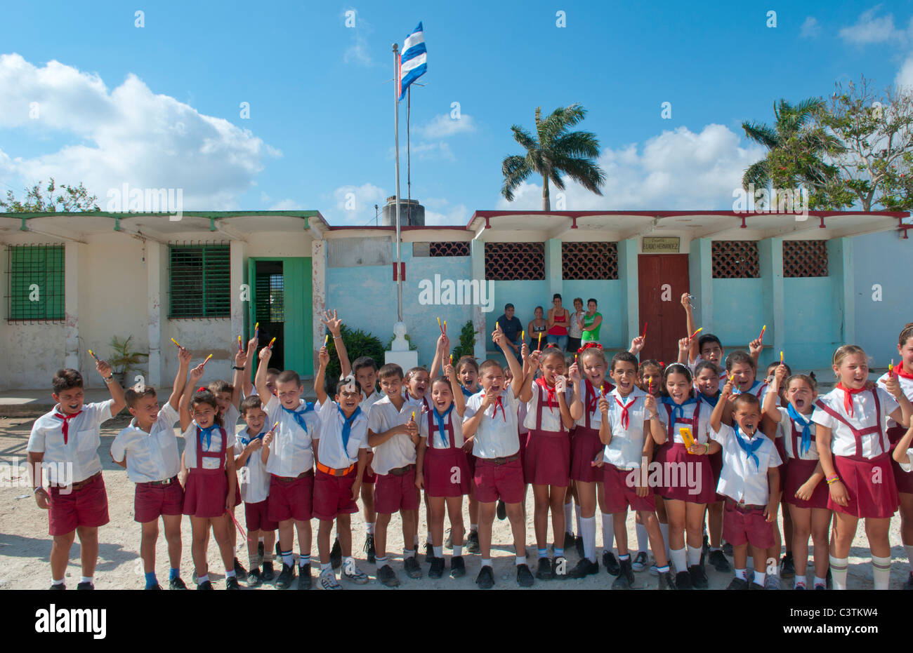 Students in elementary school outside of Havana Cuba with uniforms and ...