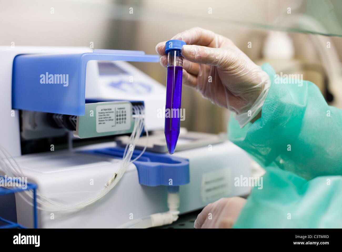 Scientific manipulating a test tube in a laboratory Stock Photo - Alamy