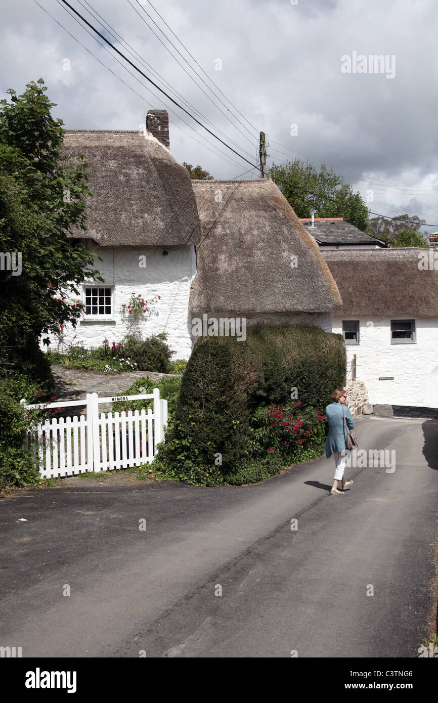 Thatched Cottages, Helford, Cornwall Stock Photo - Alamy