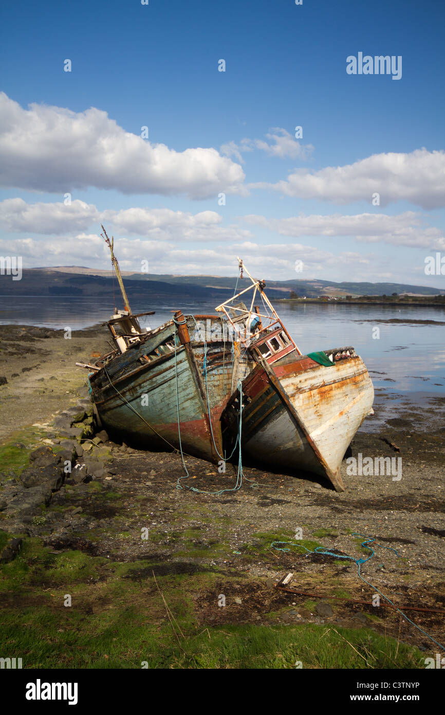 Shipwrecked boats on the shoreline left to rot in Salen Isle of Mull ...