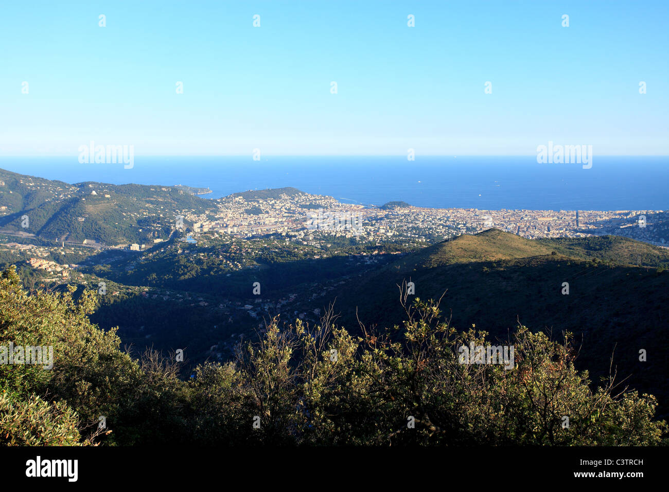 Overhead view above Nice city and the landscape around Stock Photo - Alamy
