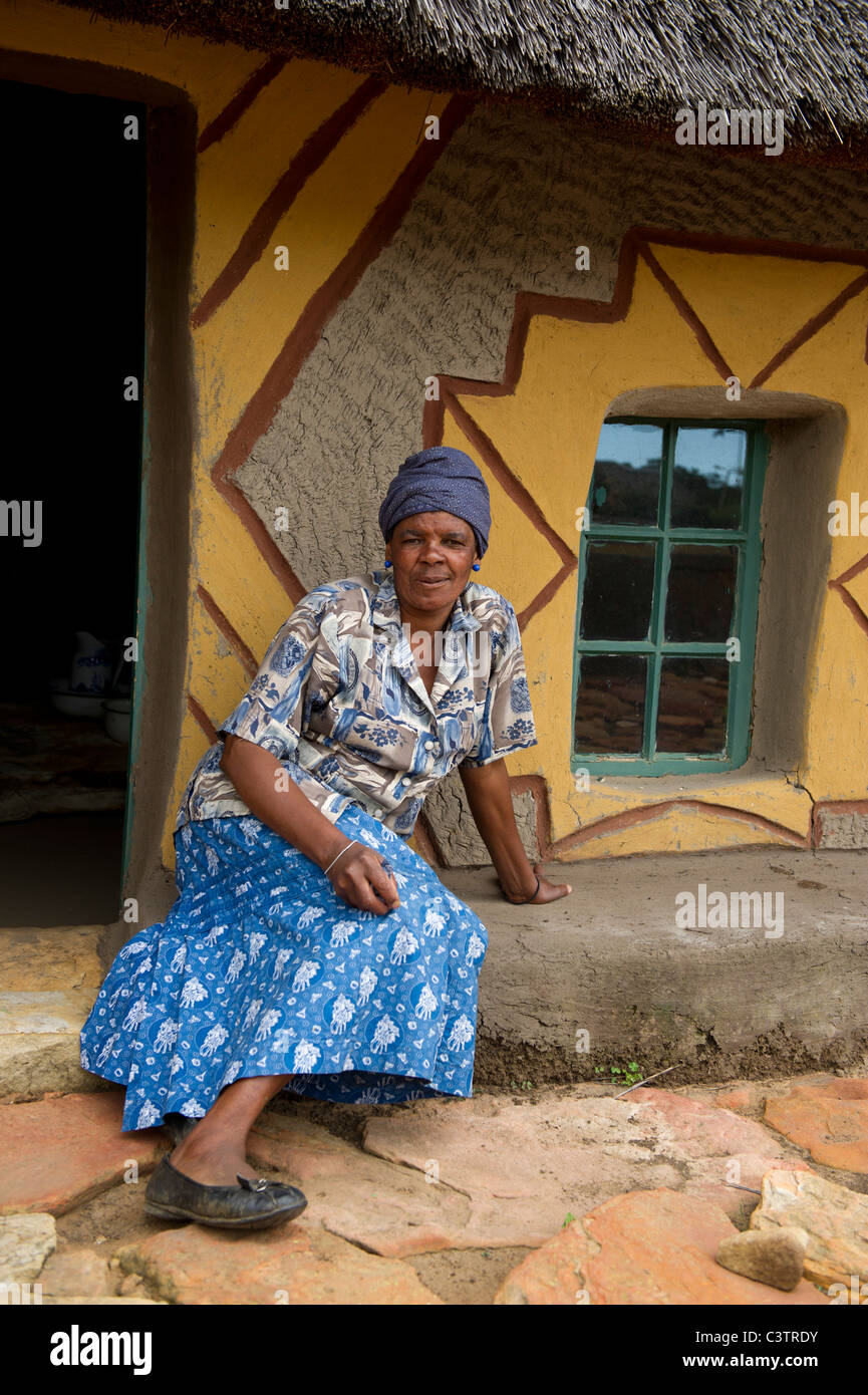 Sotho woman in front of hut, Basotho Cultural Village, Golden Gate ...