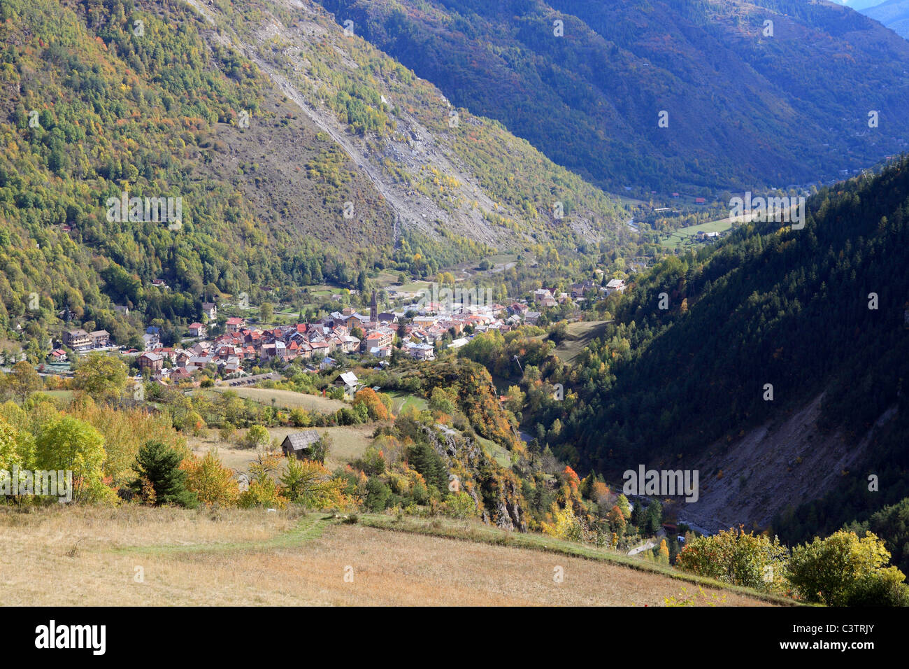 Landscape of the Tinée valley in the back country of the Alpes ...