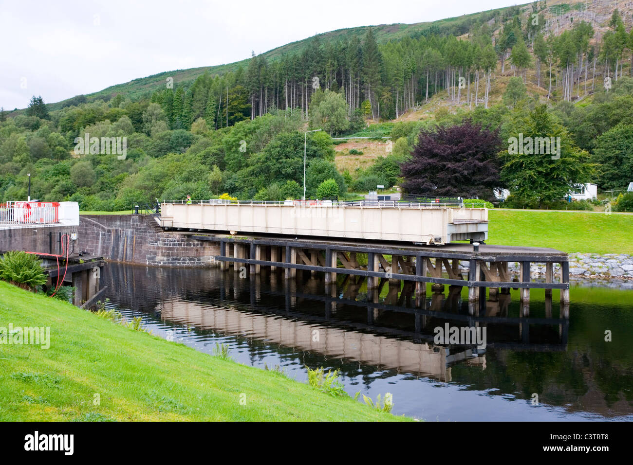 Swing bridge on the Caledonian Canal at Gairlochy Bottom Lock;Scotland ...