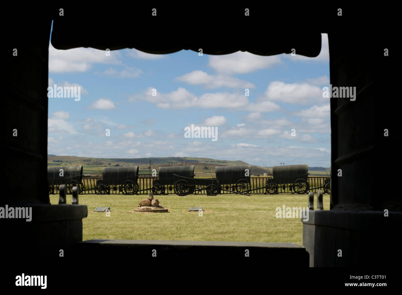 Laager with bronze replicas of ox-wagons used by Voortrekkers at the ...